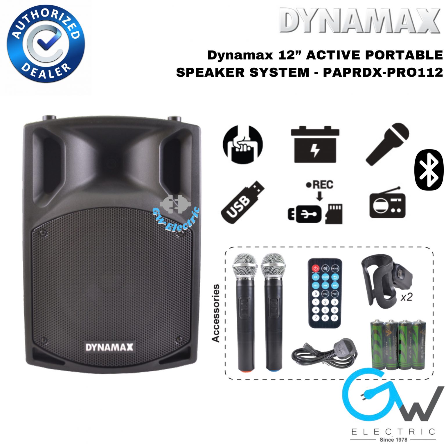 DYNAMAX PRO112 12″ ALL-IN-ONE PORTABLE PA SYSTEM WITH 2X WIRELESS ...