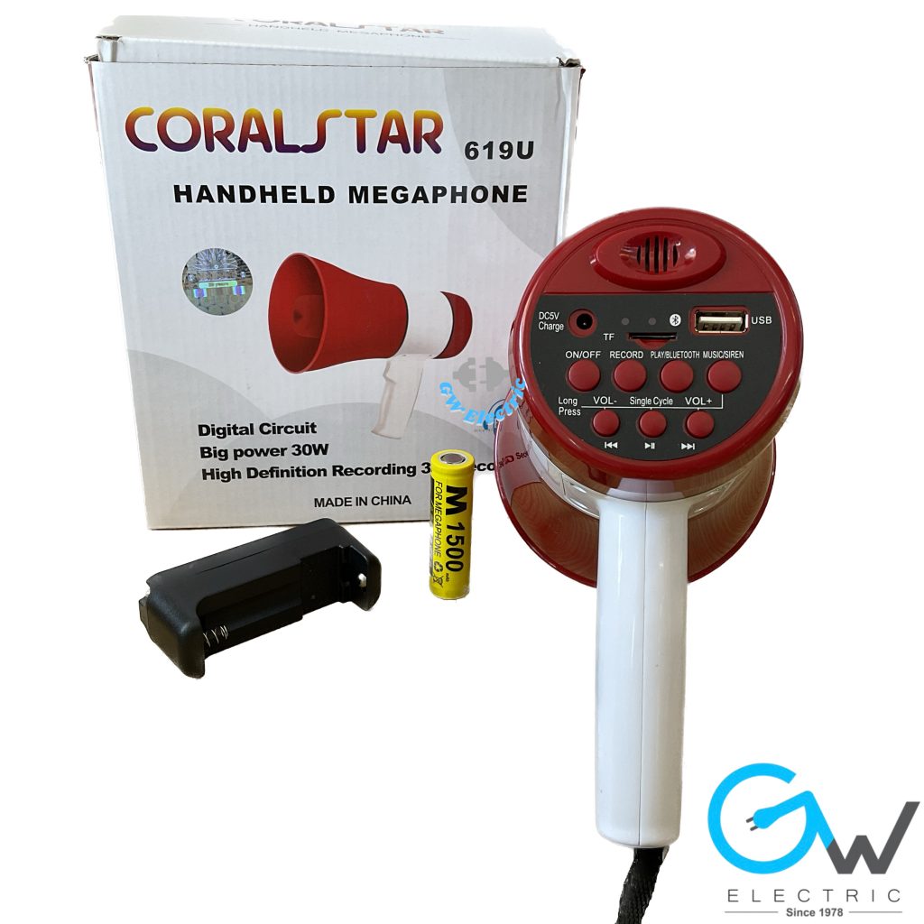 30W CORALSTAR Handheld Megaphone 619U with Rechargeable Battery Loud ...