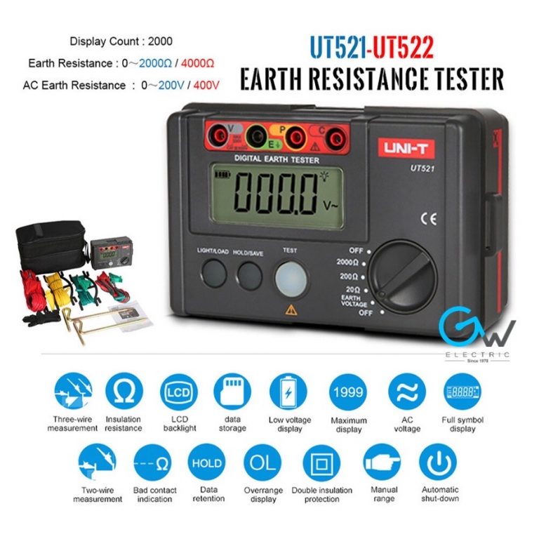 UNI-T UT521 Digital Earth Tester Earth Ground Tester – GW ELECTRIC SDN BHD